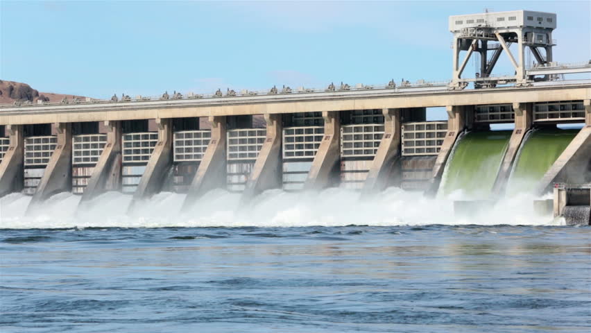 McNary Dam Columbia River Down Stream. 1.4-mile Long Concrete Gravity Dam Which Spans The ...