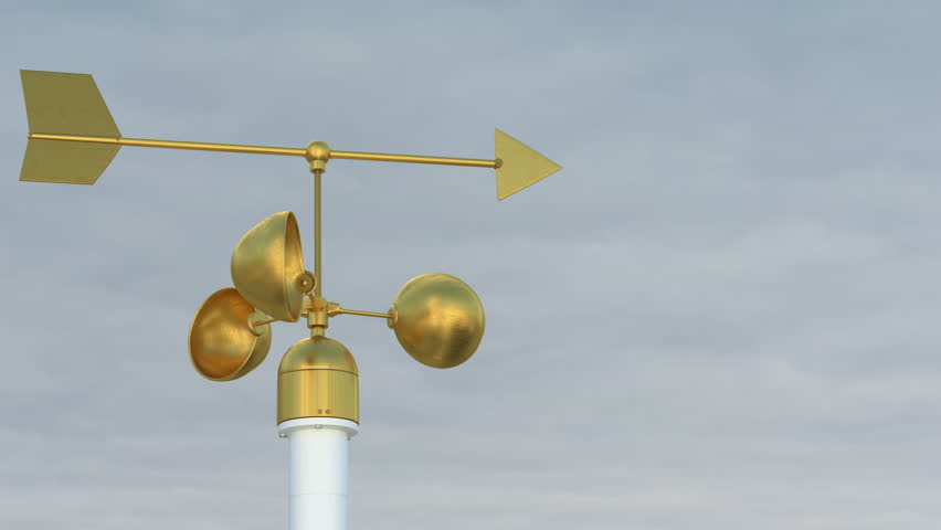 Gold Wind Vane And Anemometer With Clouds In Background. Loop Ready ...