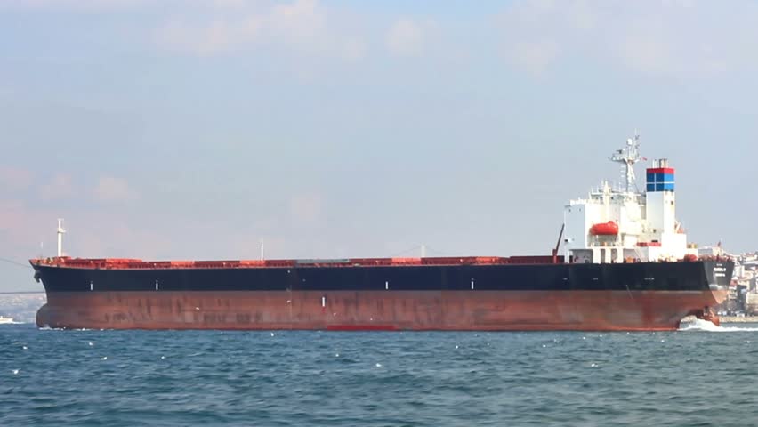 Tanker Ship Sails In The Sea. Side View Of The Oil Tanker. Stock ...