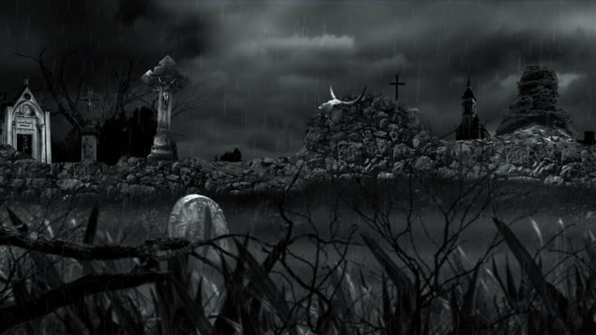 Scary Cemetery During Rain. Panning Through The Cemetery During A Storm ...
