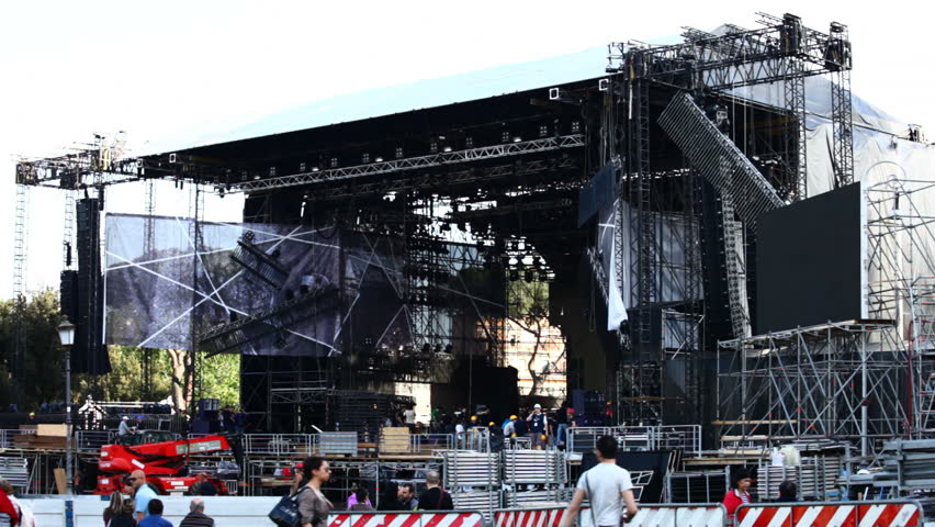 Skilled Workers On Stage Concert (stage Construction) Stock Footage ...