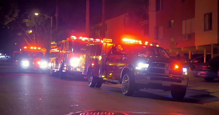 Close Up Detail Of An American Fire Truck With Emergency Flashing Red ...