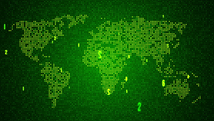 Digital Green World Map With Light Points. Loop Animation. Stock ...